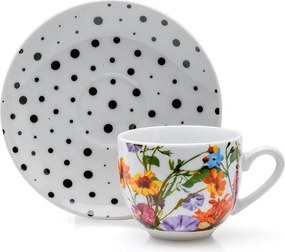 Sada porcelánových šálků s podšálky FLOR 100 ml 6 ks