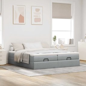 Osmanský rám postele s matrací světle šedý 200x200cm textil 3311248