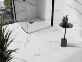 Mexen Stone+, čtvercová vanička z minerálního kompozitu 80 x 80 cm, bílá, černá krytka, 44108080-B