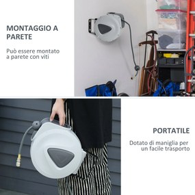 DURHAND Automatická navíjecí hadice 20m + 194cm s připojením Φ1/4'', montovatelná na zeď a otočná o 180°, šedá