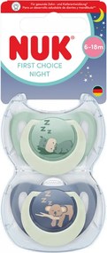 Dudlík NUK First Choice Night 6-18m 2 ks Hippo/Koala velikost 6-18 m