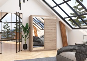 ADRK Furniture Posuvná skříň se zrcadlem a LED osvětlením BIANCO 150 SW-BIA-T-150+L-V152