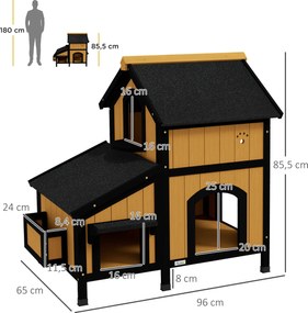 Domeček pro kočky PawHut, jedlové dřevo, kočičí bouda s několika vchody, 2 patra, venkovní jeskyně pro kočky, malý domeček pro zvířata s asfaltovou s…