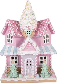 Růžový svítící LED domek Pastel Christmas Chic - 21*14*28 cm / 2*AAA