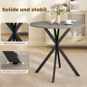 HOMCOM kulatý jídelní stůl, průměr 80 cm, průmyslové ocelové X-nohy, do kuchyně/jídelny/domácí kanceláře, šedý