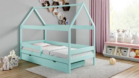 BabyBeds Dětská postel z masivu domeček tyrkysová Velikost postele: 160x80 cm, Úložný prostor: Dva menší šuplíky na kolečkách Modrá