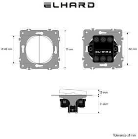Elhard Kulatý vypínač Rondo č.5b (6+6) střídavý bílý RD1055W
