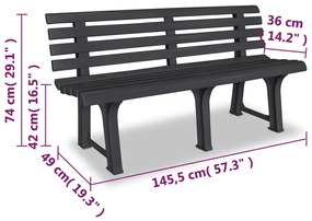 vidaXL Marketos Zahradní lavice 145,5 cm plastová antracitová