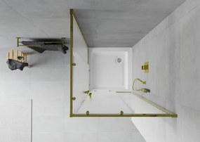 Mexen Rio, čtvercový sprchový kout s posuvnými dveřmi 70 (dveře) x 70 (dveře) x 190 cm, 5mm sklo námraza, zlatý profil + bílá sprchová vanička RIO, 860-070-070-50-30-4510