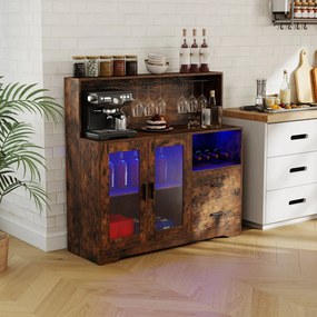 Costway Kuchyňská skříňka bufetová s otevřenými přihrádkami zásuvka a LED