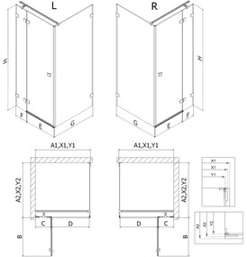 Mexen Lunar T, sklápěcí sprchový kout levý 120 x 120 cm, 8mm čiré sklo, černý profil, 834T-120-120-70-00-L