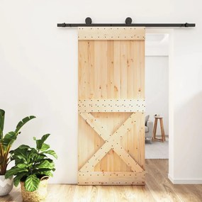 Posuvné Dveře S Kováním 90 X 210 Cm Masivní Borové Dřevo