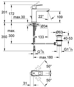 Grohe Eurocube - Páková umyvadlová baterie stojánková s odtokovou garniturou, střední model, chrom 23445000