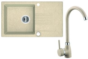 Laveo Ceilia, 1-komorový dřez 760x440x185mm + dřezová baterie, béžová, LAV-SJCG411T