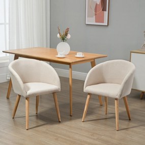 HOMCOM Sada 2 jídelních židlí - Skandinávský design - Zúžené skloněné nohy z kaučukového dřeva - Ergonomický potah s opěradlem a područkami v lnu béžo