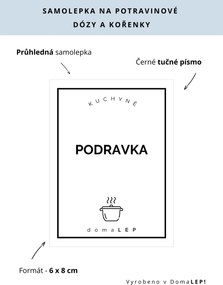 PODRAVKA – průhledná samolepka na dózu, tučné písmo, 6 x 8 cm | DomaLEP