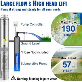 ponorné čerpadlo do hlubokých studní, 1100 W 230 V/50 Hz, 190 l/min 57 m