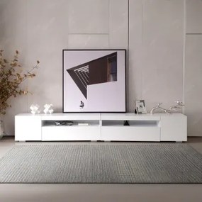 Aosom Moderní televizní skříňka s LED osvětlením, bílé čelo, 240 cm, pro obývací a jídelní pokoj, bílá