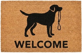 Hnědá kokosová rohožka s pejskem Welcome - 75*45*1 cm