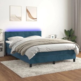 Box spring postel s matrací a LED tmavě modrá 140x200 cm samet 3134469
