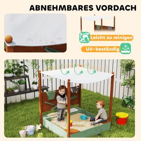 AIYAPLAY Pískoviště s Krytem 116 x 112,5 cm z Impregnovaného Masivního Dřeva s Lavicemi, Pokrytí, Pískové Hračky, Pískoviště na Terasu, Balkon, Zahra…