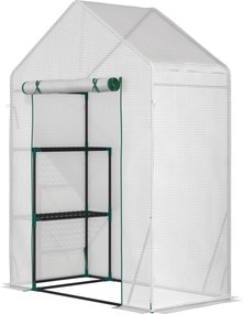 Outsunny Zahradní Skleník Malý Skleník s 4 Policemi a Zipovým Dveřmi pro Pěstování Rostlin 143x73x195 cm Bílý | Aosom