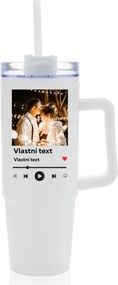 Personalizovaná cestovní termoska s průhledným víčkem s motivem přehrávače
