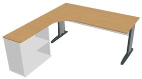 Sestava stolu a skříně pravá 180 cm - Hobis Cross CE 1800 H P Dekor stolové desky: buk, Dekor lamino podnože: bílá, Barva nohou: černá