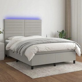 Box Spring Postel S Matrací A Led Textil Světle Šedá vodorovné pruhy 140