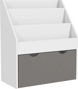 AIYAPLAY dětský regál pro 3-8 let s 3 policemi a spodní zásuvkou, z MDF, 62,5x30x70 cm, šedý