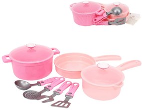 _Ostatní 1_ Nádobí baby dětské růžové set 2 hrnce s pánví a doplňky plast 36214