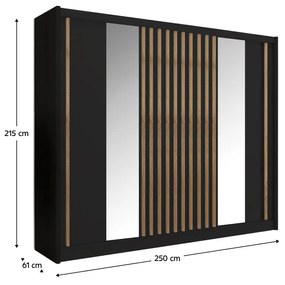 Skříň s posuvnými dveřmi, černá/dub craft, 250x215 cm, LADDER