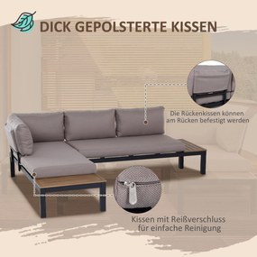 Outsunny 3dílná sada zahradního nábytku s pohovkou a polštáři, boční stolek, hliník, 164x74x69 cm, ideální pro venkovní prostory | Aosom.de