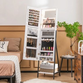 Costway Šperkovnice se zrcadlem a 3 barevným LED osvětlením – 41,5 × 37 × 157 cm