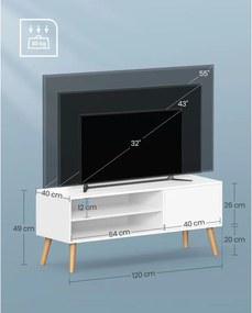 TV stolek – bílý minimalistický design, 120 × 40 × 49 cm