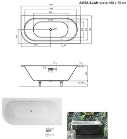 BESCO Asymetrická vana AVITA SLIM+ Nožičky k vaně - Bez nožiček, Rozměr vany - 160 × 75 cm, Způsob provedení - Pravé VANAVIT16SLIMPP