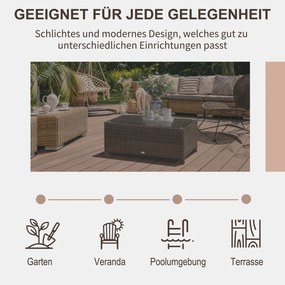 Outsunny Zahradní Boční Stolek Kávový Stolek Patio Poly Rattan Hnědý 85 x 50 x 39 cm