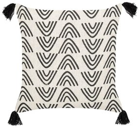 Bavlněný polštář geometrický vzor se střapci 45 x 45 cm bílý/ černý MAYS Beliani