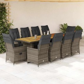 11dílný zahradní bistro set s poduškami šedý polyratan 3277260