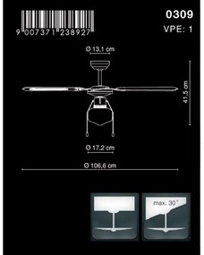 GLOBO 0309 - Stropní ventilátor CHAMPION 1xE27/60W/230V