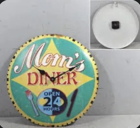 Nástěnné kovové hodiny Mom's diner Open 24 hours