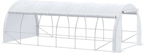 Zahradní skleník Outsunny 6x3x2 m Tunnellový skleník s dveřmi a 12 rolovacími okny pro terasu Bílý | Aosom