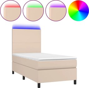 Box spring postel matrace a LED cappuccino 100x200cm umělá kůže 3135812