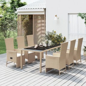 7dílný zahradní jídelní set s poduškami béžový polyratan 3157578