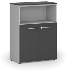Kombinovaná kancelářská skříň PRIMO GRAY, 1087 x 800 x 420 mm, šedá/grafit