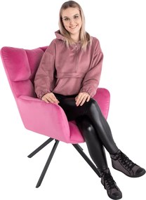 Designové otočné křeslo, růžová Velvet látka / černá, KOMODO