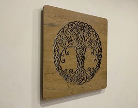 Li-Go "Keltský strom života" světelný obraz s baterií 62x62cm varianta ovládání: manuál/pohybové čidlo, provedení povrchu: dub