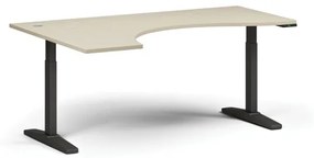Výškově nastavitelný stůl, elektrický, 675-1325 mm, ergonomický levý, deska 1800x1200 mm, černá podnož, bříza
