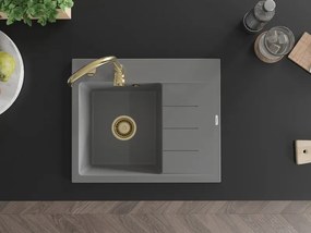 Mexen Ben, 1-komorový granitový dřez 600x500x190 mm, levý + zlatý sifon, šedá, 6522605000-71-G