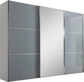 XXXLutz ŠATNÍ SKŘÍŇ SE ZRCADLEM, bílá, světle šedá, 280/222/68 cm Moderano - Šatní skříně - 000531006015